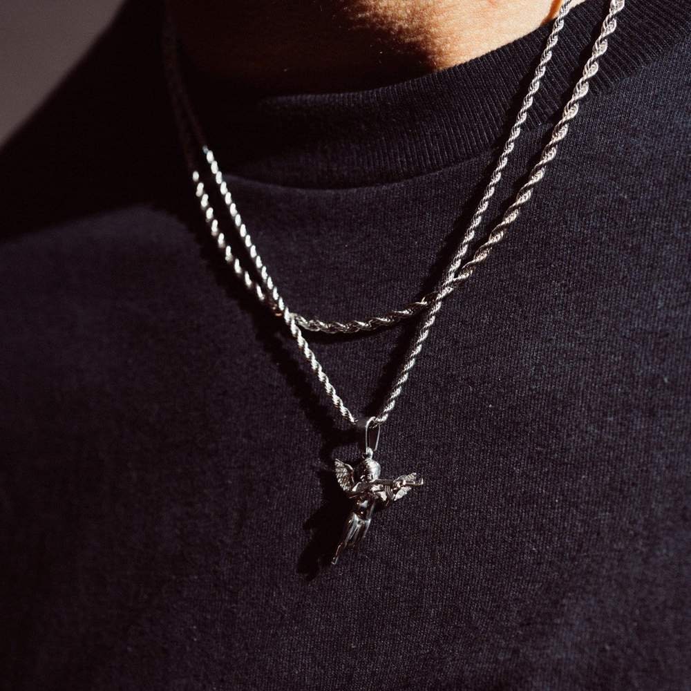 Silver Cupid With Gun Pendant Necklace, Stainless Steel Twist Chain - Etsy