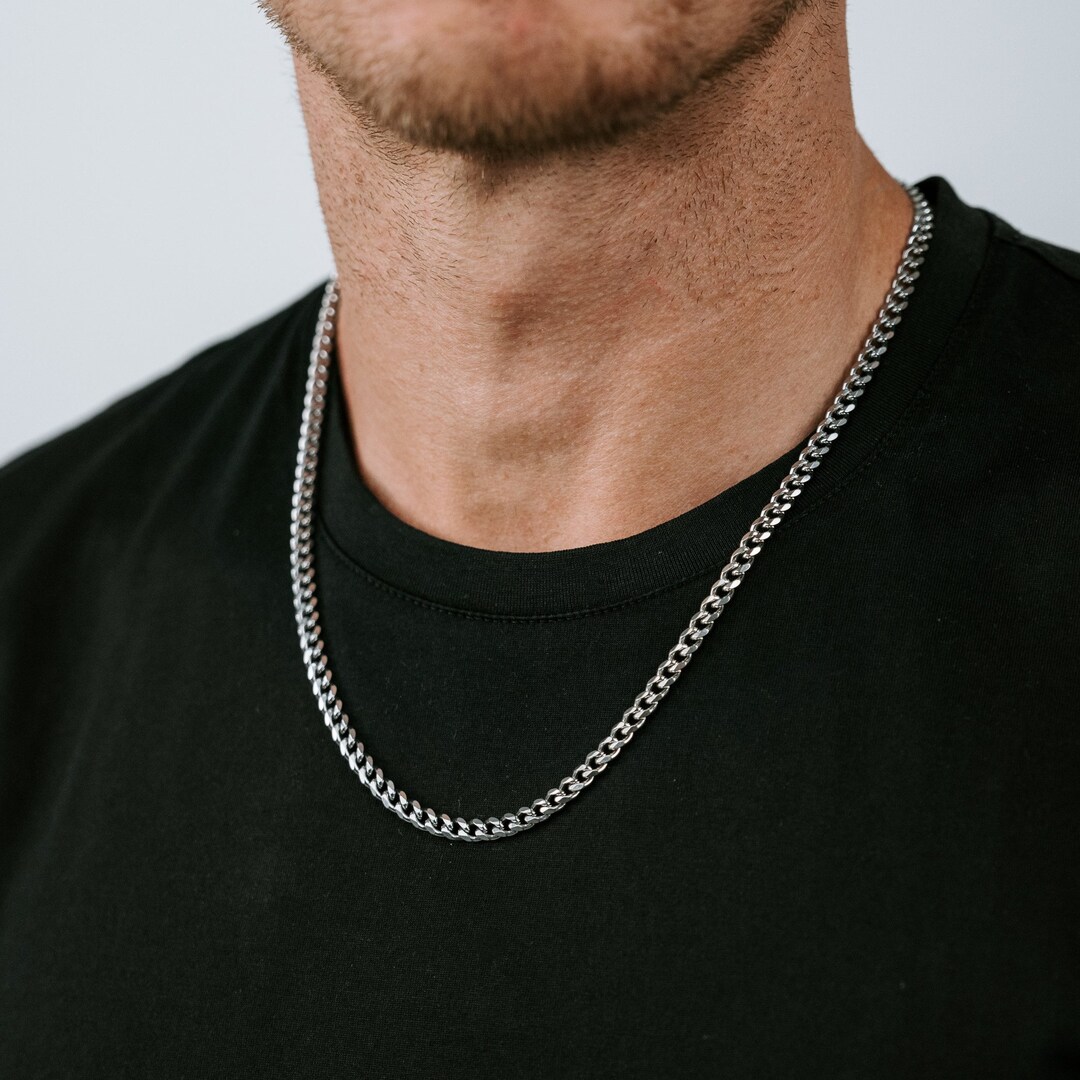 Stainless Steel 5mm Cuban Link Chain for Men, Rhodium Plated Curb Chain ...