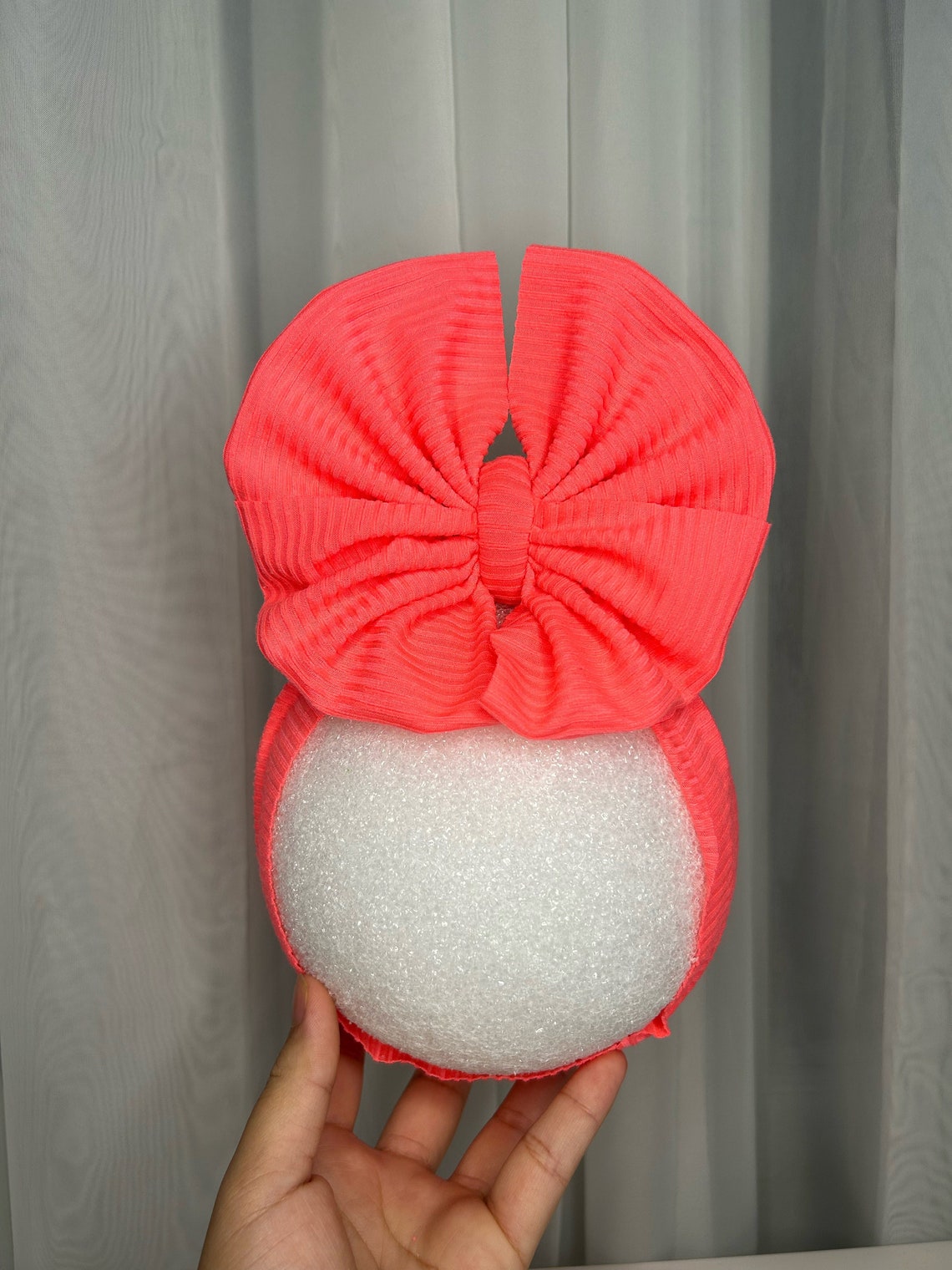 Messy Bow Neon Coral Rib Fabric, Big Messy Head-wrap, Messy Bow Neon ...