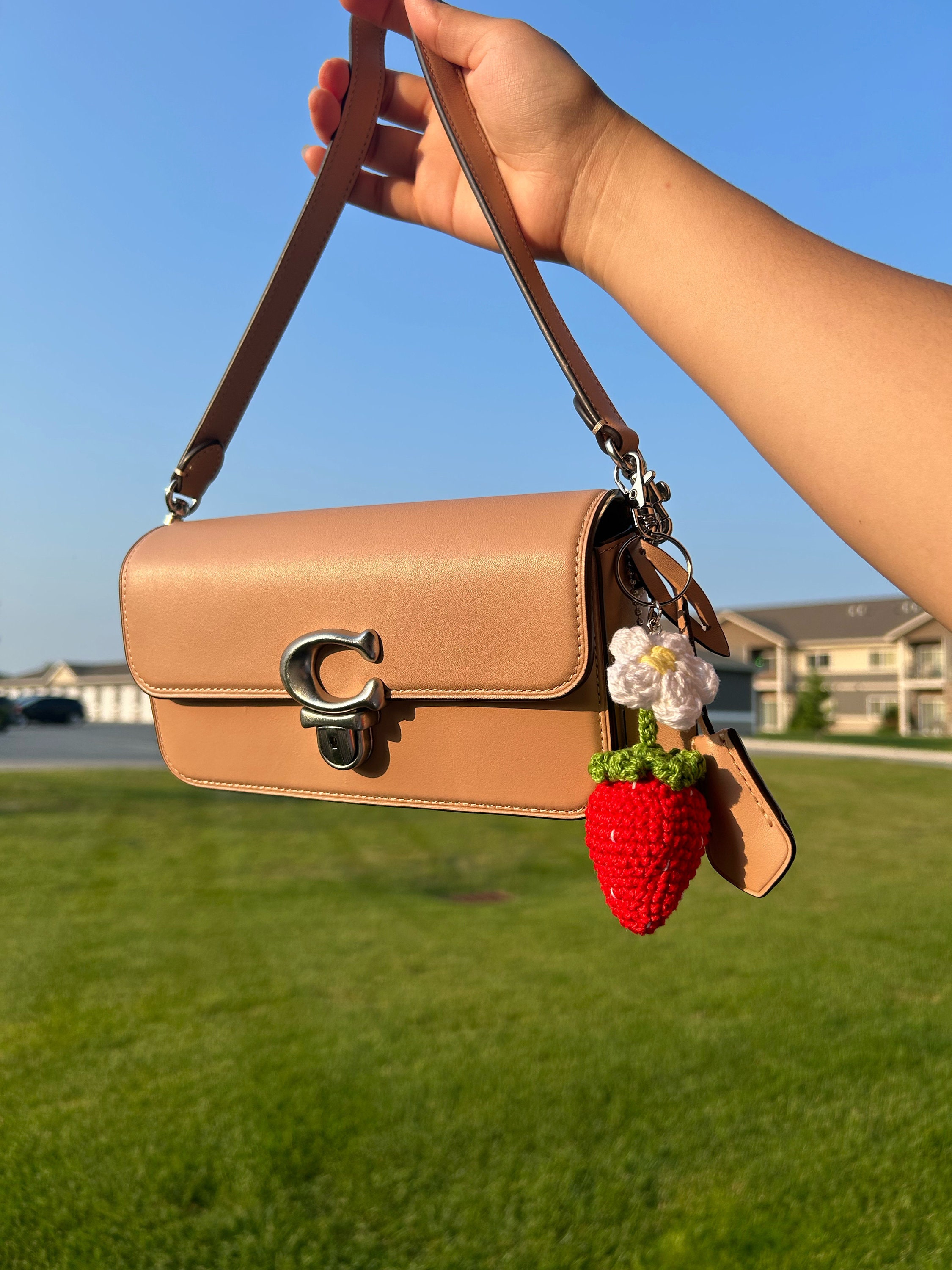 Strawberry Keychain, Cute Bag Charm, Crochet Strawberry With Daisy ...