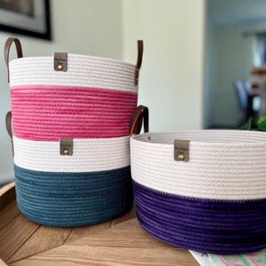 Two Tone Basket With a Pair of Handles Hand Dyed Rope - Etsy