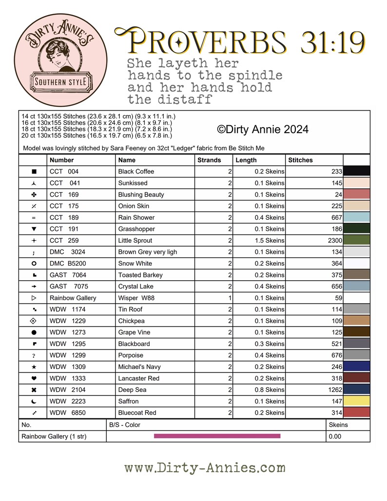 Proverbs 31:19 - Cross Stitch Chart - Instant Download - Etsy