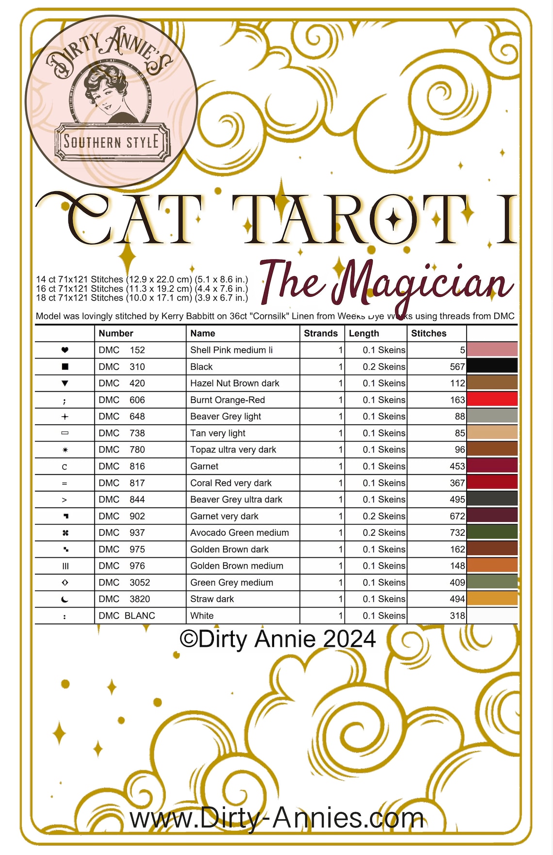 Cat Tarot I the Magician Cross Stitch Chart by Dirty Annie's Instant ...