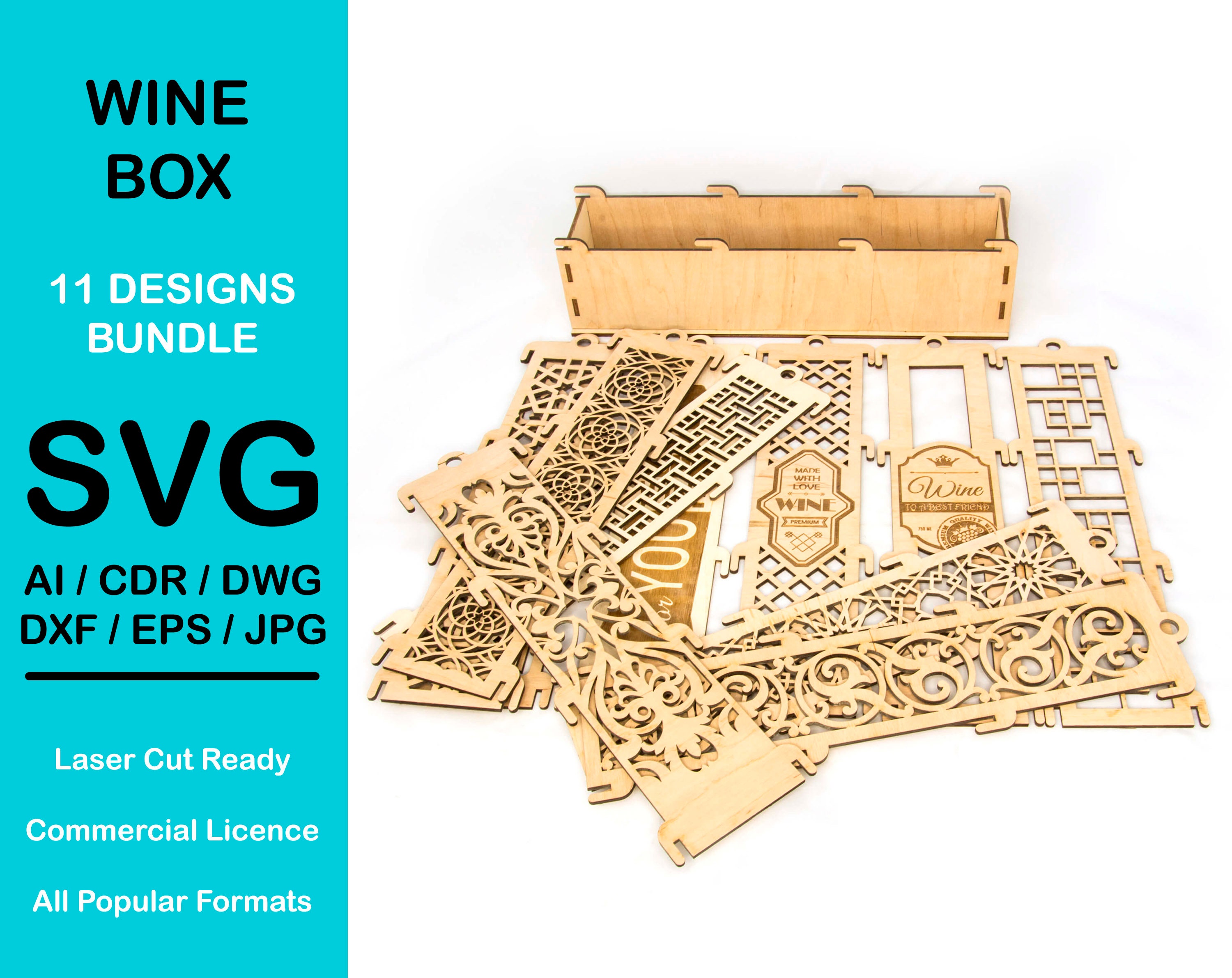 Wein Flasche Box Laser Cut Ready Svg Datei Digitaler Download Etsy De