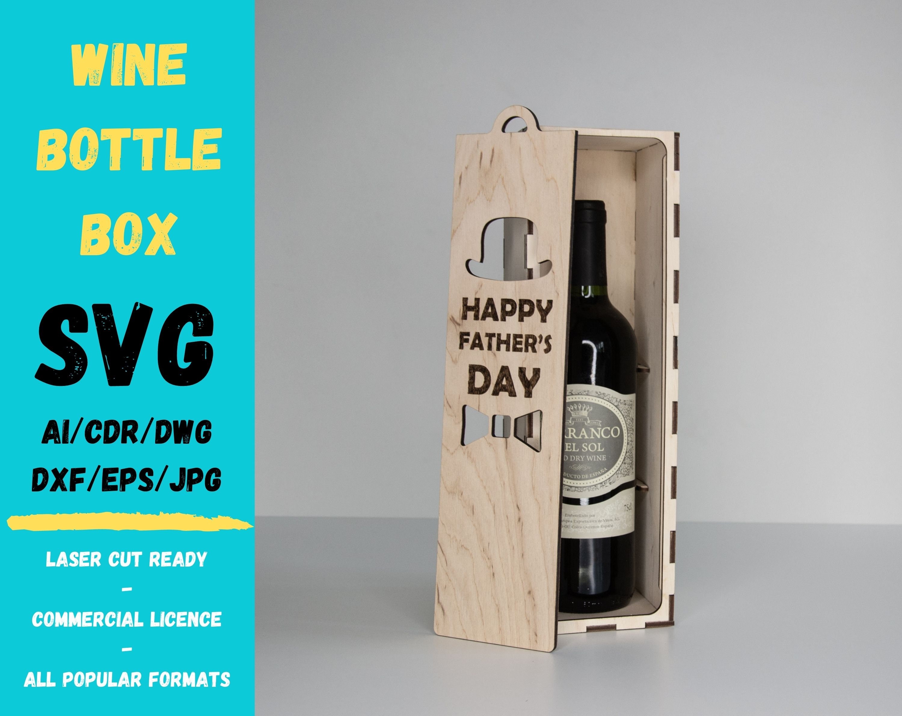 Wein Flasche Box Laser Cut Ready Svg Datei Digitaler Download Etsy De