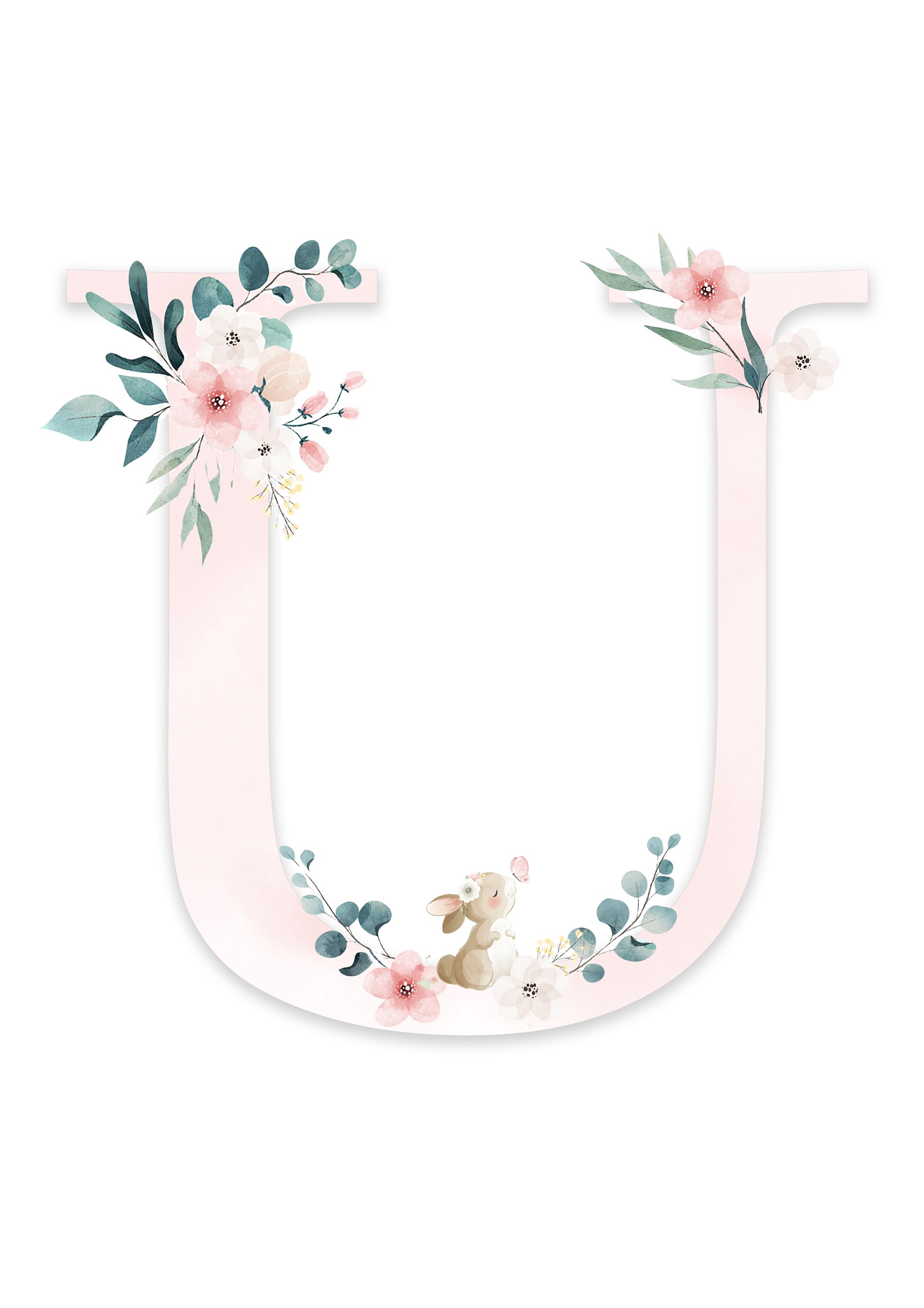 Nursery Decor Custom Floral Letter U Wall Print | Etsy