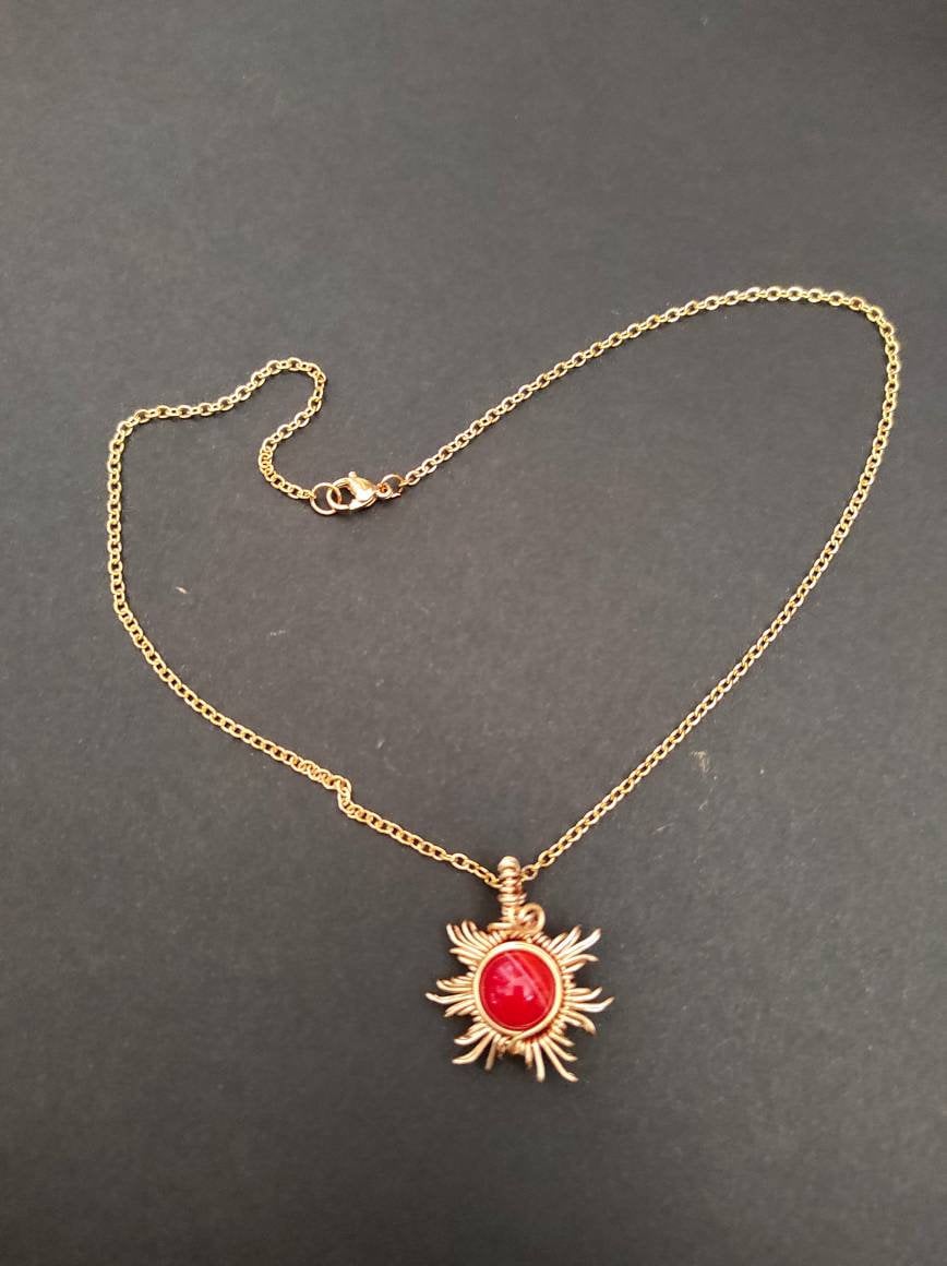 Sun Necklace Wire Wrapped Crystal Necklace Gold Stainless - Etsy