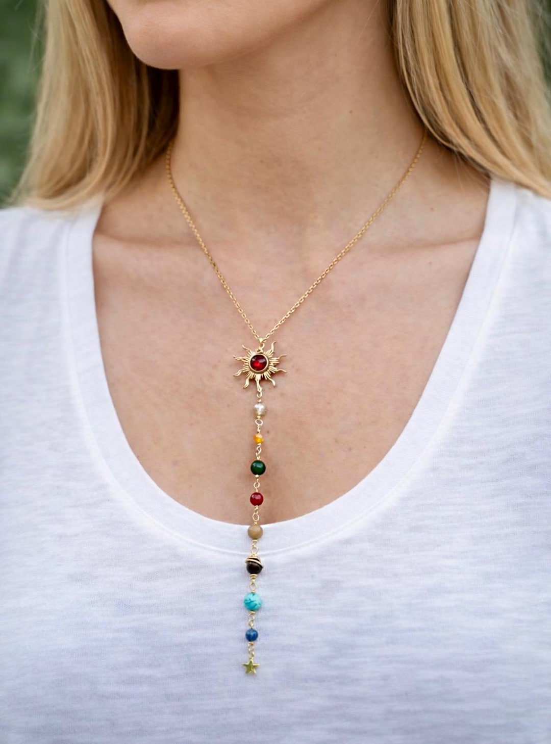 Solar System Necklace, Y Necklace ,wire Wrapped Crystal Necklace, Gold ...