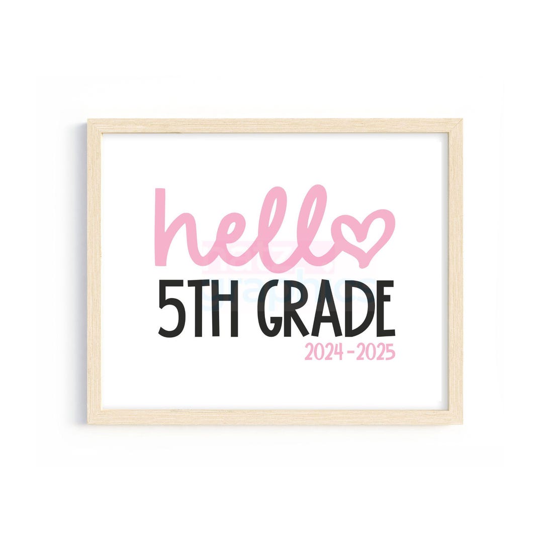 First Day of 5th Grade Sign, Hello 5th Grade Sign, Back to School Fifth ...