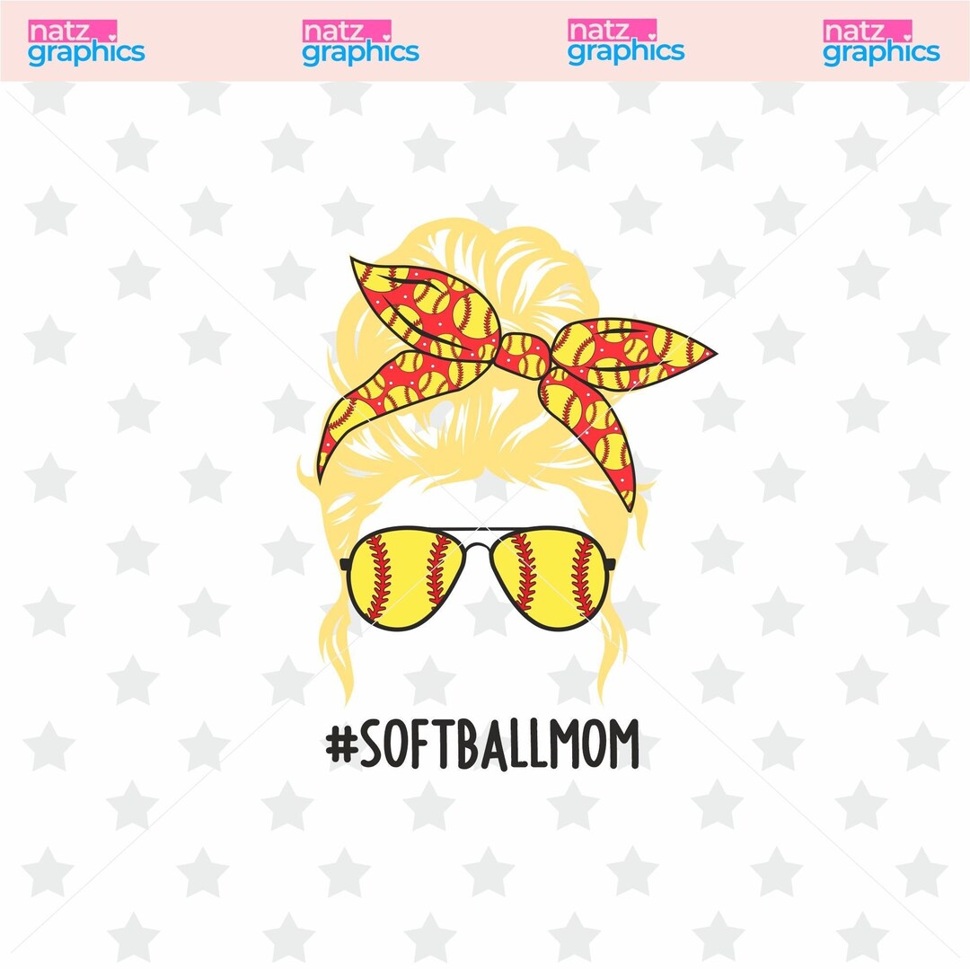 Softball Mom Blonde Red Messy Bun PNG, Sublimation PNG, Digital ...
