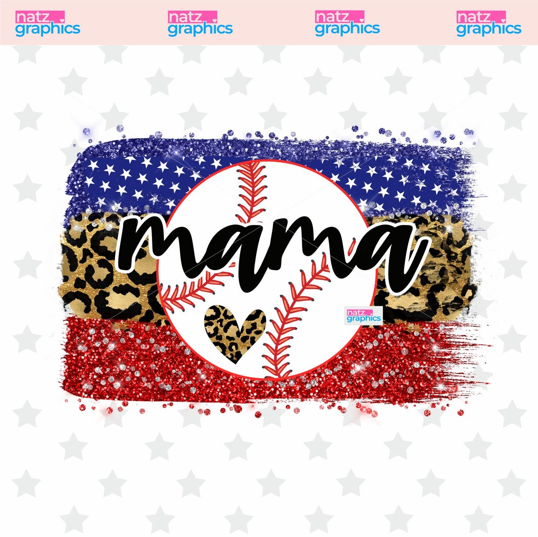 Baseball Mama PNG, Digital Download, Red, Blue, Leopard, Brush Strokes ...