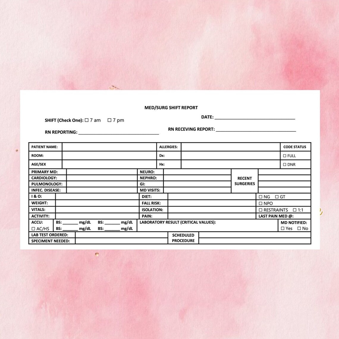 Medical Surgical Report Sheet - Etsy