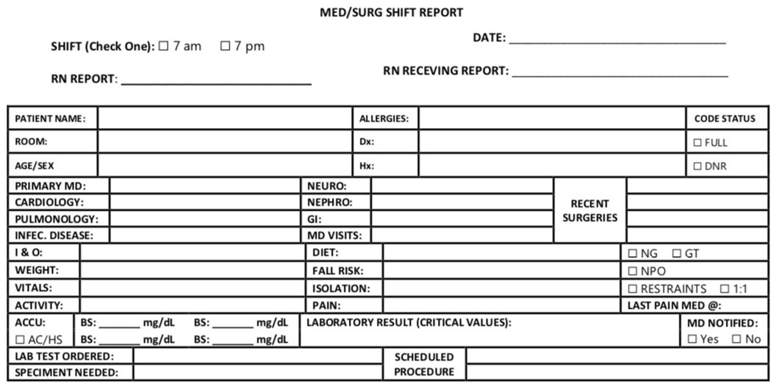 Medical Surgical Report Sheet - Etsy