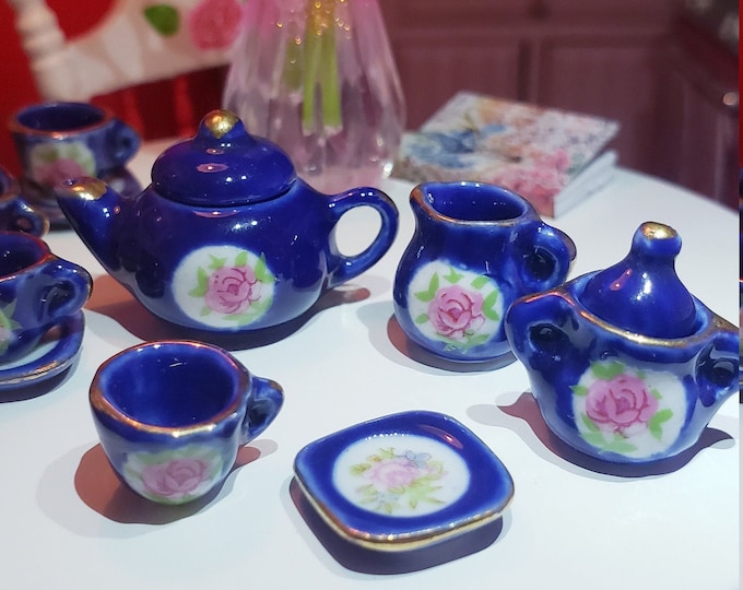 Miniature Porcelain Tea Set, Dollhouse Miniature, 1:12 Scale, Dollhouse ...