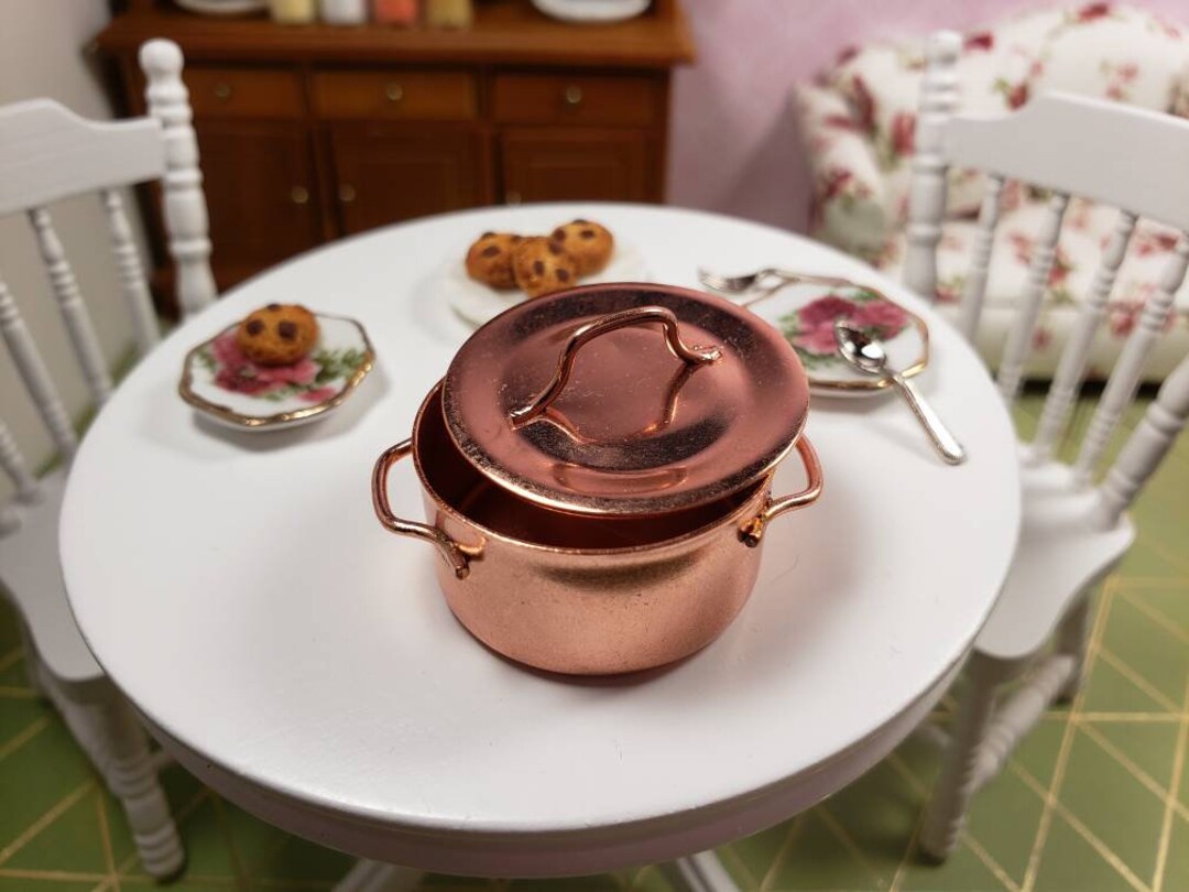 Miniature Copper Pot With Lid, Dollhouse Miniature, Kitchen Accessory ...
