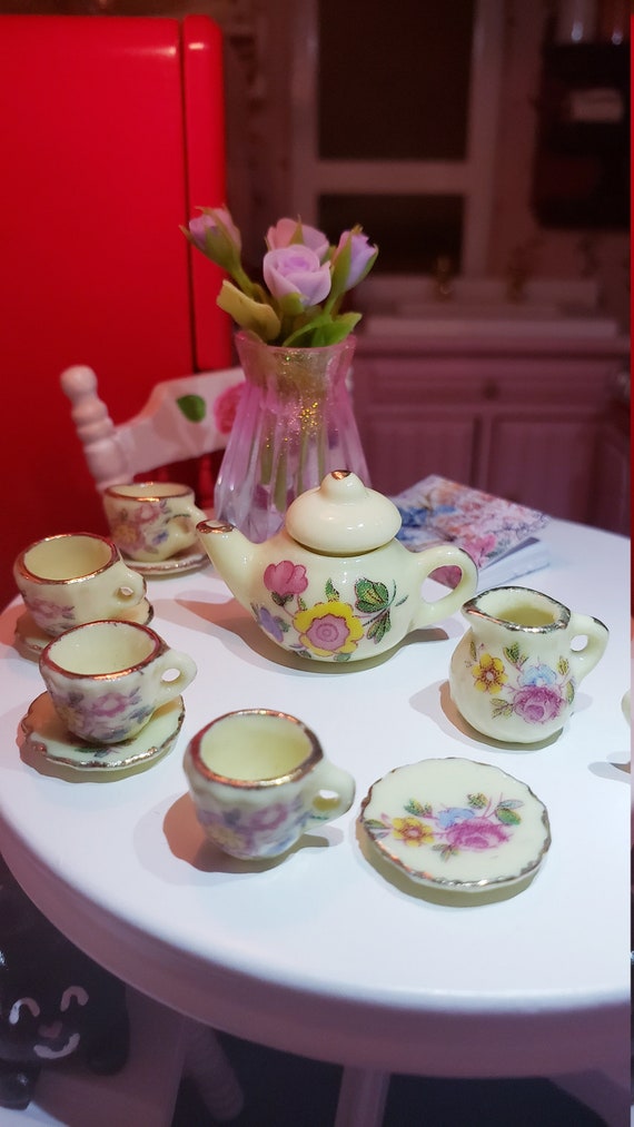Miniature Porcelain Tea Set Dollhouse Miniature 1:12 Scale - Etsy