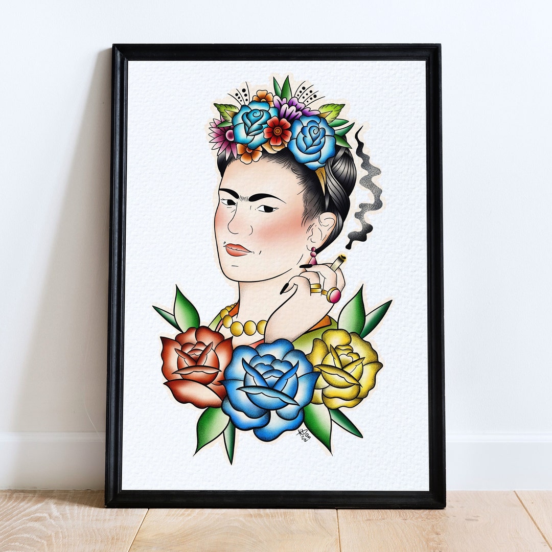 Frida Kahlo Traditional Tattoo Flash Print Feminist Artist Old School ...