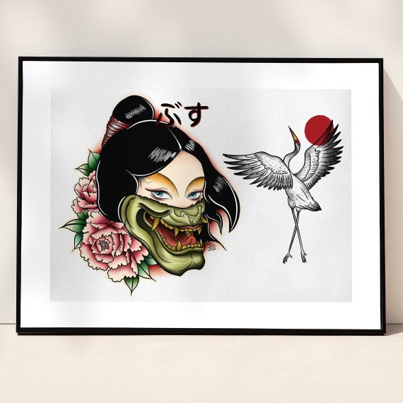 Traditional Geisha Tattoo Flash