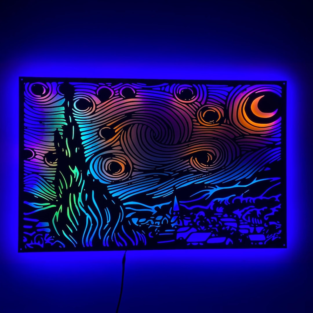 Starry Night Metal LED Wall Art: Van Gogh Inspired Home Decor - Etsy