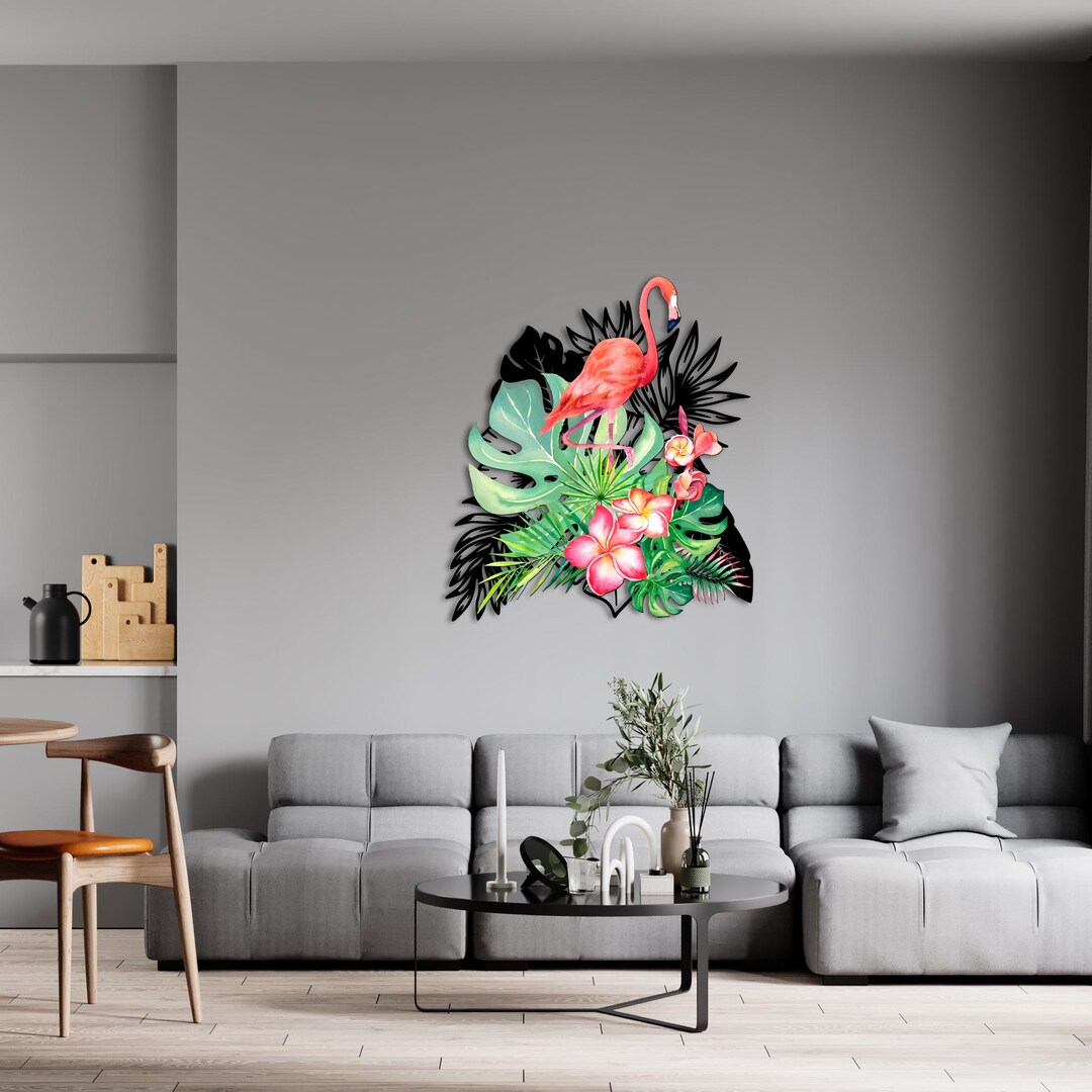 Flamingo Metal Wall Art: Tropical Jungle Decor, Living Room Sign ...