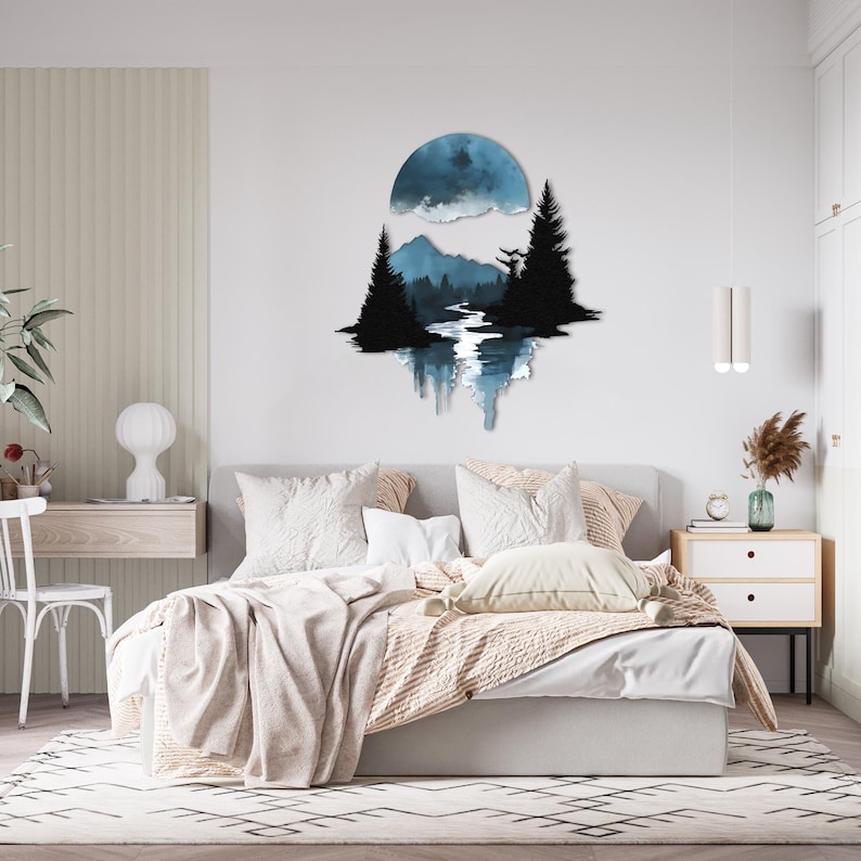 Mountain and Forest Metal Wall Decor: Nature Wall Sign, Colorful Moon ...