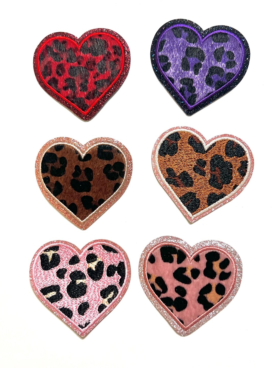Leopard Print Heart - Iron on Patches With Glitter Outlines - Etsy