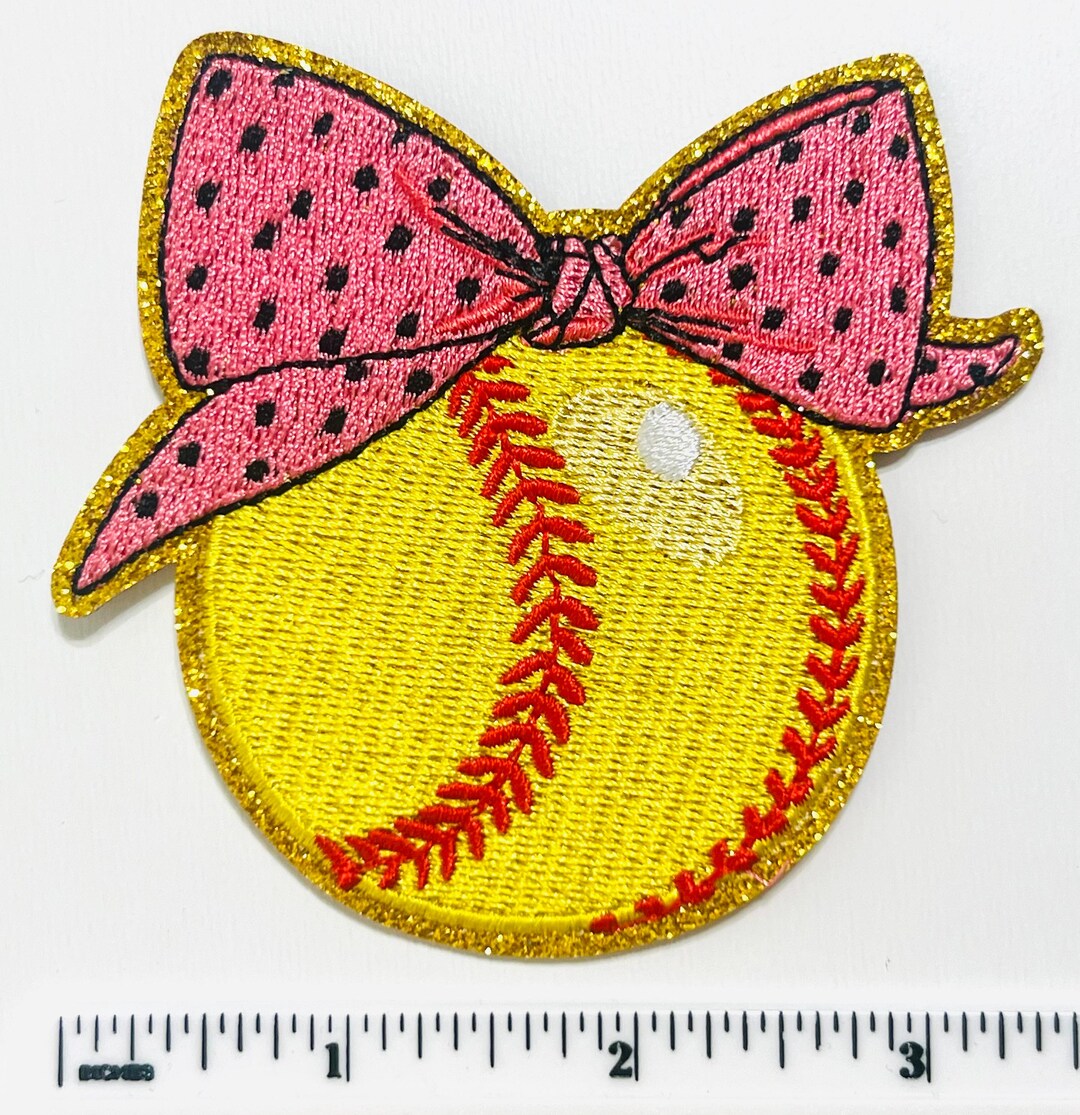 Softball With Bow - Embroidered Iron on Patch - Etsy