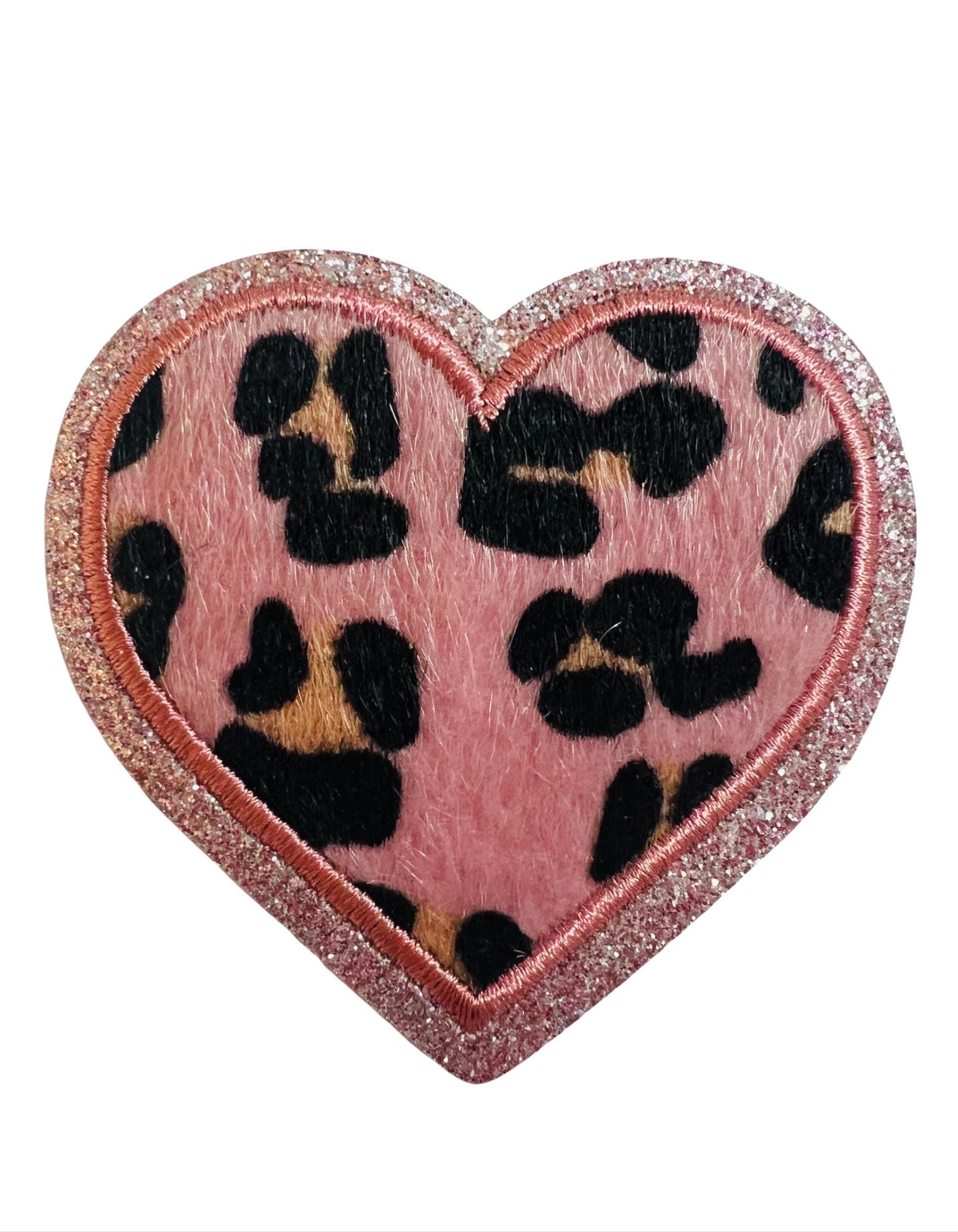 Leopard Print Heart - Iron on Patches With Glitter Outlines - Etsy