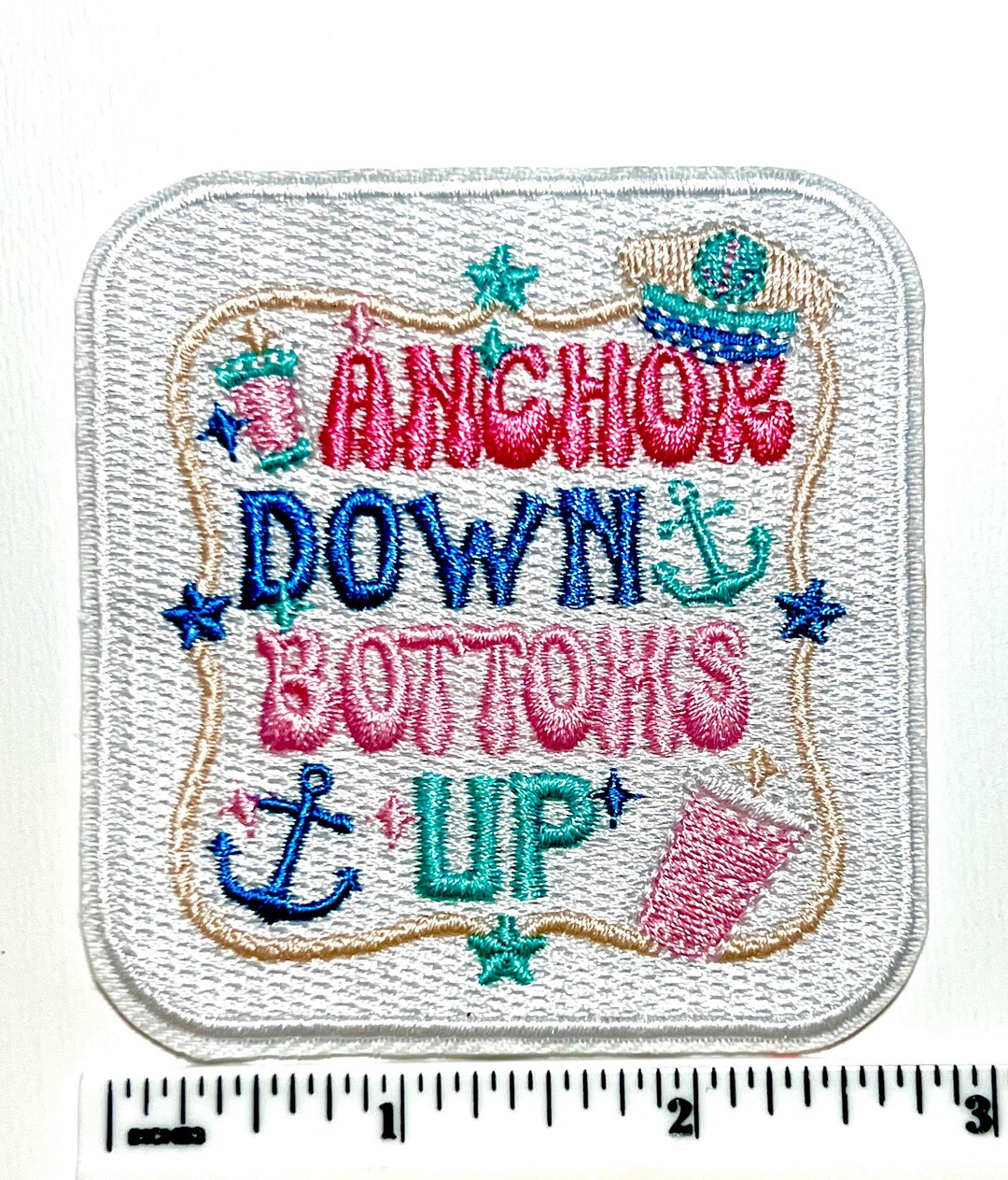 Anchors Down Bottoms up - Embroidered Iron on Patch - Etsy