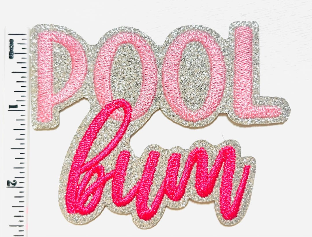 Pool Bum - Embroidered Iron on Patch With Silver Glitter - Etsy