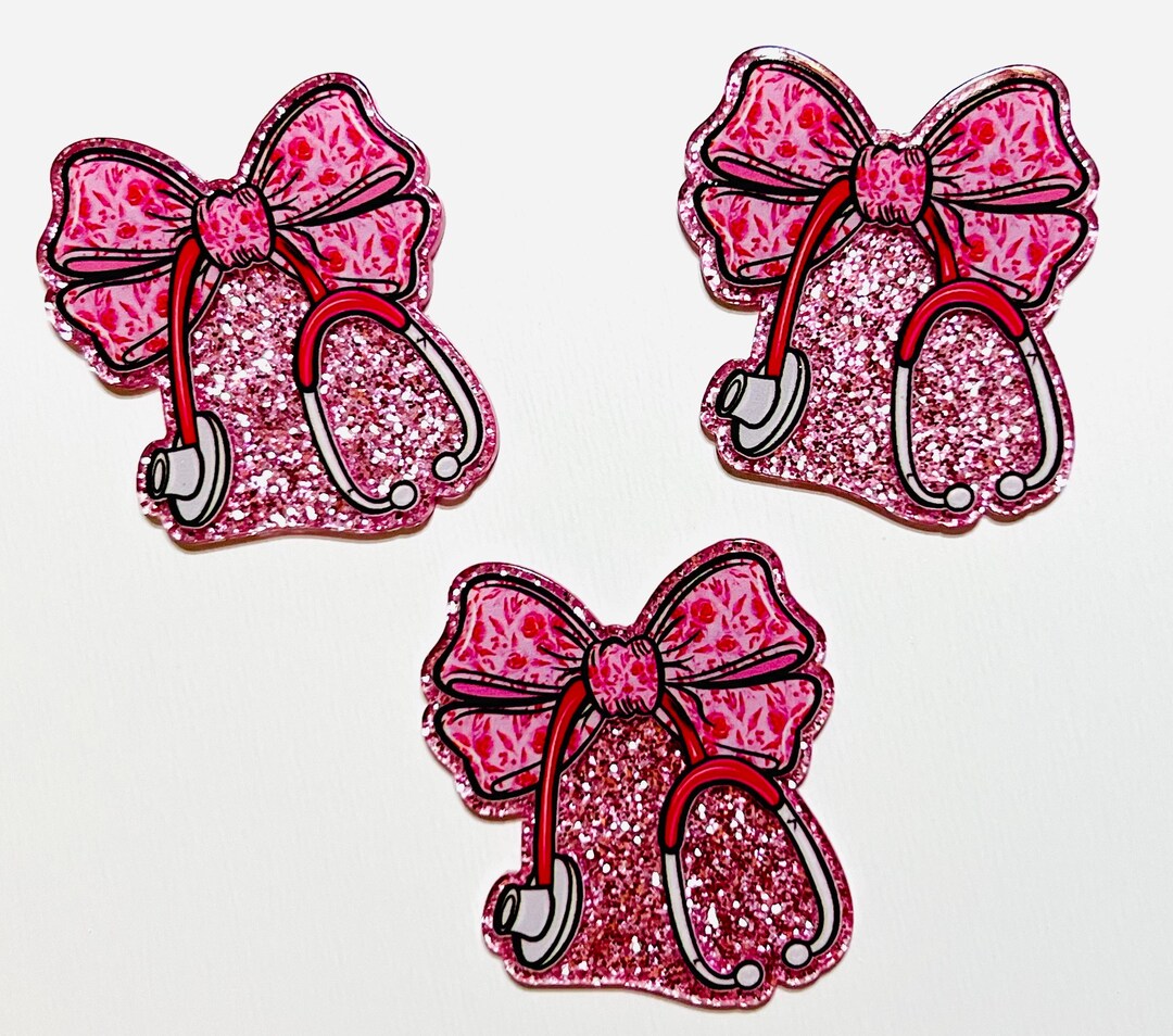 Pink Bow With Stethoscope - Set of 3 Flatback Acrylics - Etsy