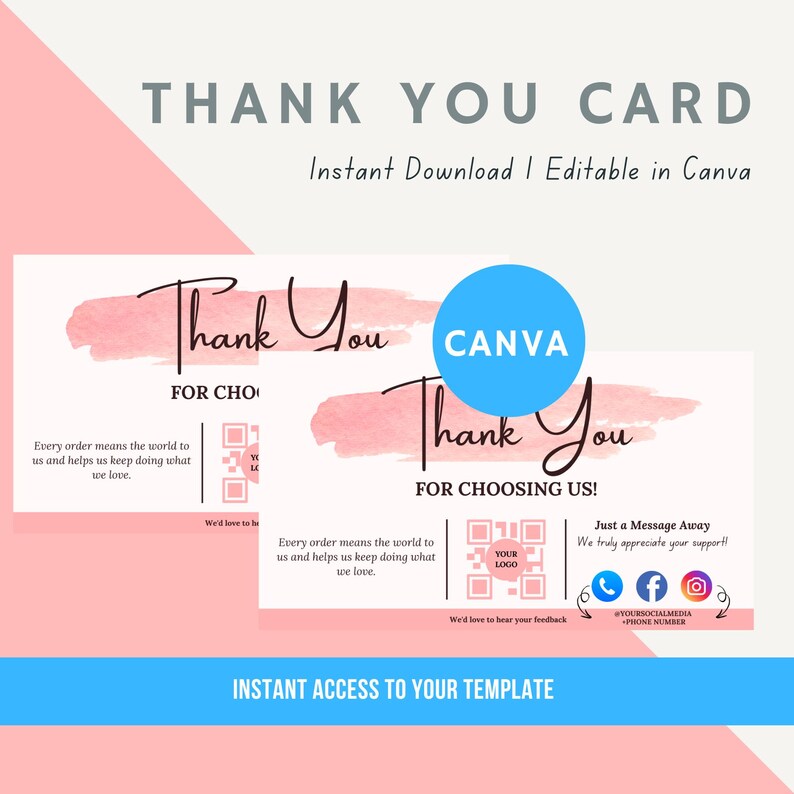 Editable Thank You Card Template for Small Business | Canva Digital ...