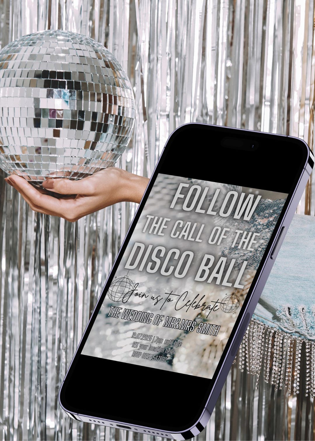 Disco Ball Wedding Invitation: Party Theme, Printable Invite (digital ...
