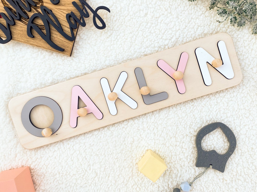 Personalized Name Puzzle With Pegs, 1st Birthday Baby Girl, Montessori ...