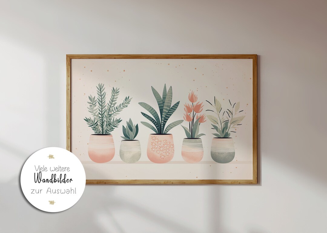 Boho Plants Poster Set Simple Modern Art Minimalist Style Pastel Colors ...