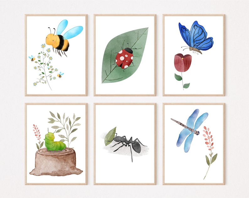Insekten Kinderzimmer Bilder Wandbilder Poster Aquarell A3 / A4 3er Set ...