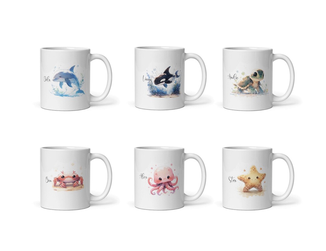 Sea Creatures Cup V2 With Name and Saying Dolphin | Orca | Turtle ...