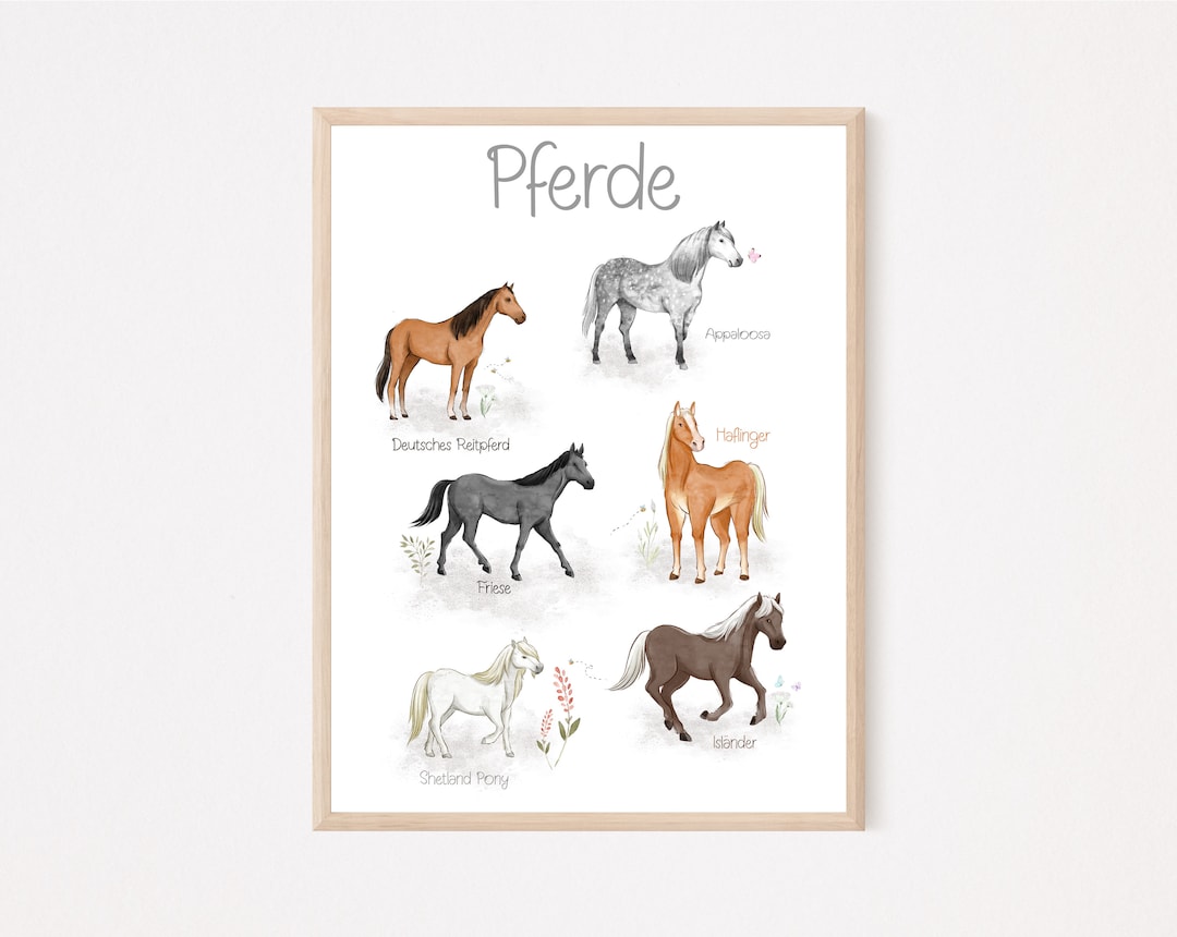 Pferde Poster Pferderassen Kinderzimmer Bild Wandbild Poster Aquarell ...