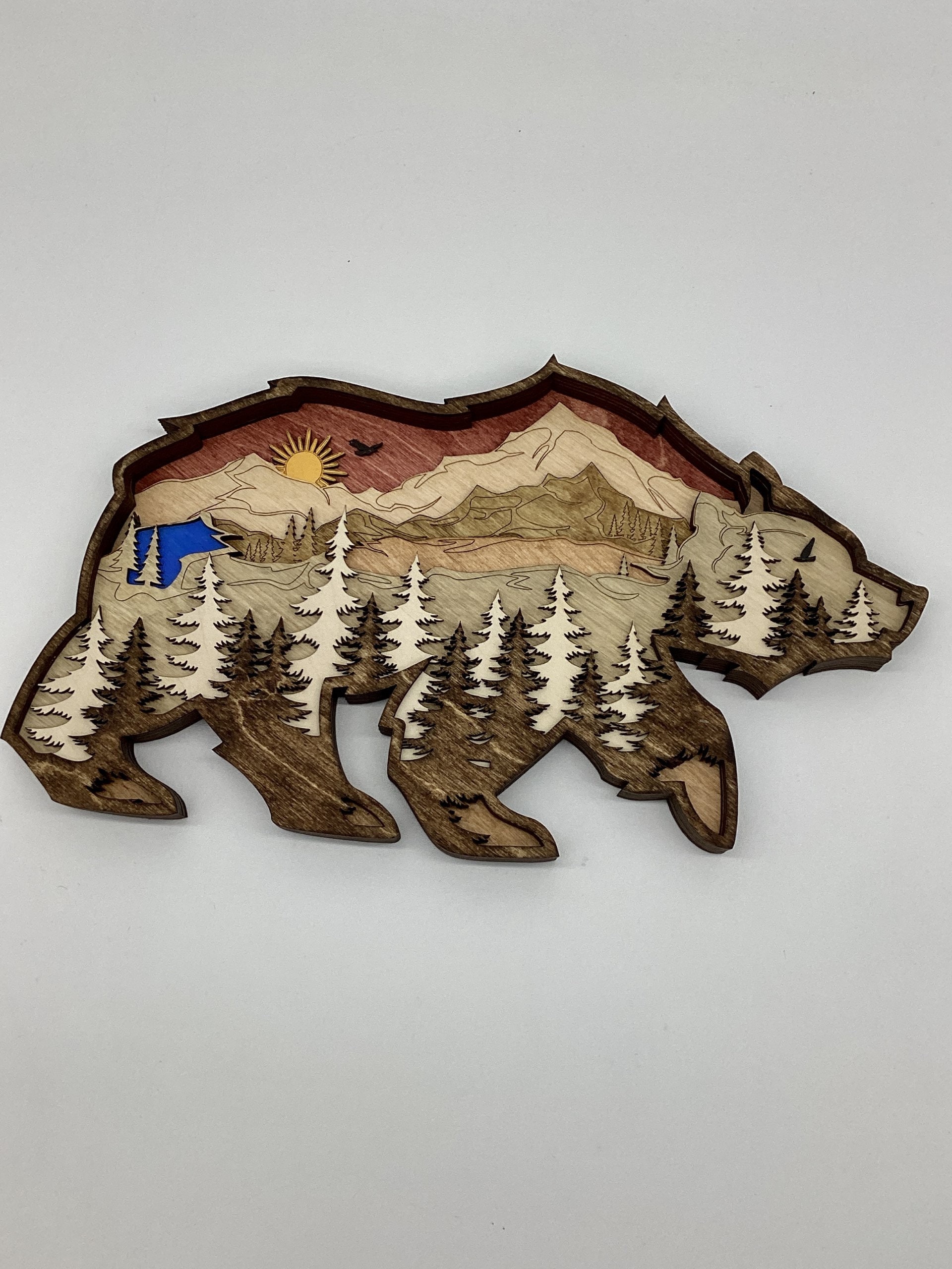 Colorful Wood Bear Art - Laser Cut Bear Home Decor Wildlife Art ...