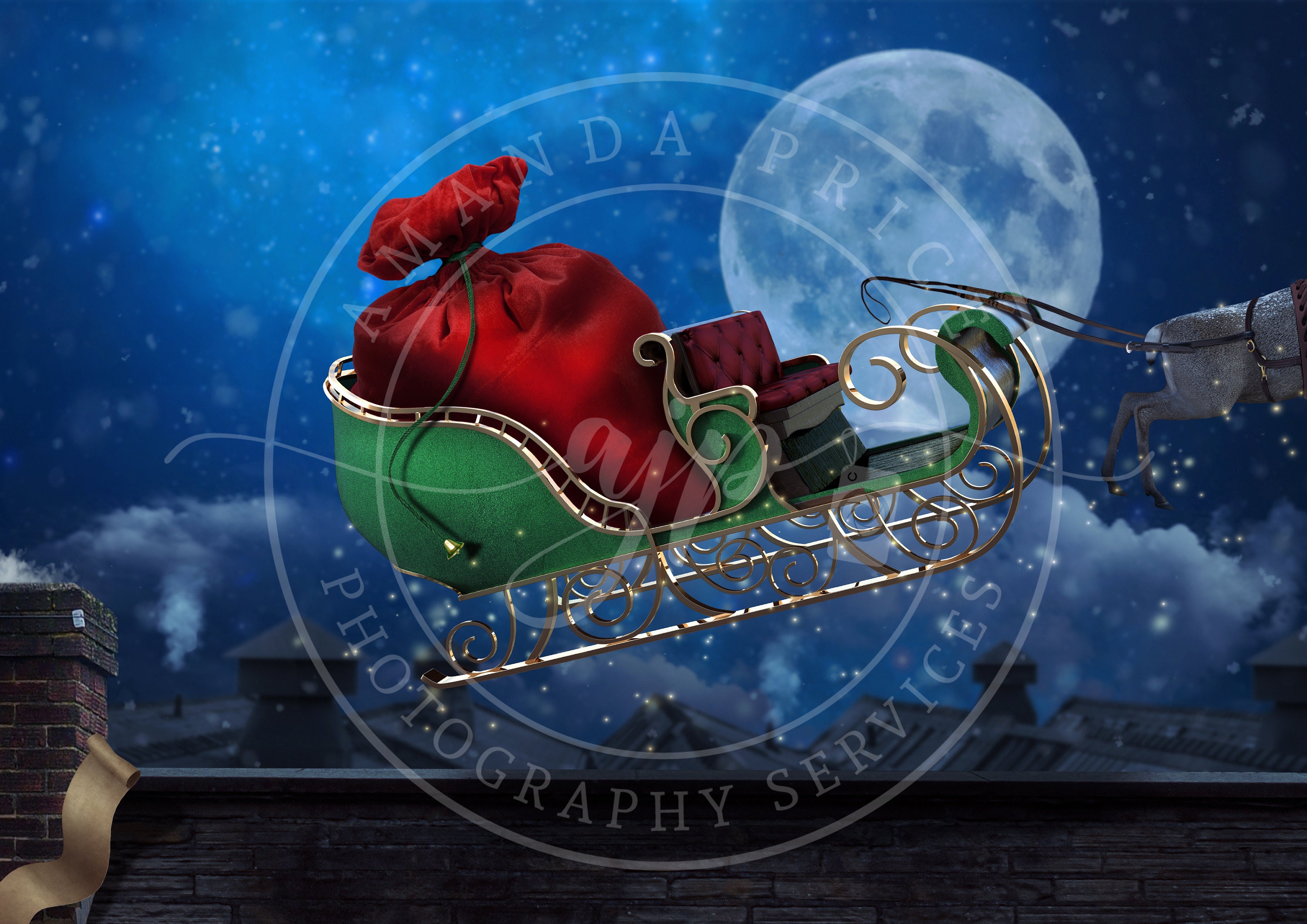 Santa Sleigh Rooftop Scene V2 - Etsy