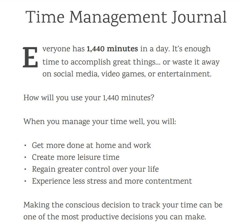 Time Management Journal Digital Fillable PDF or Printable ...