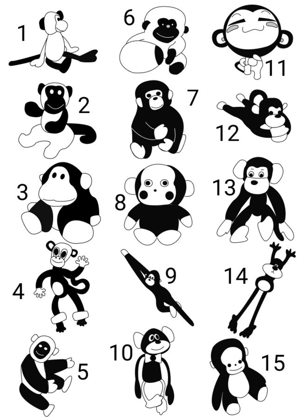 Set of 15 PDF Monkey Toy Patterns WITHOUT INSTRUCTION 3 Sizes | Etsy
