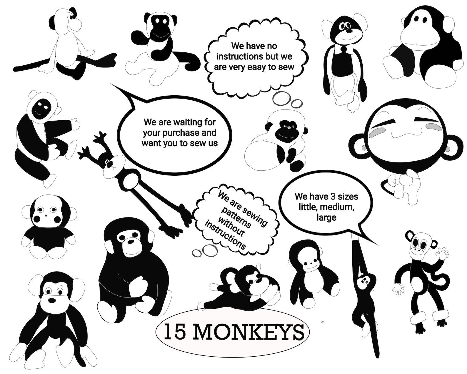Set of 15 PDF Monkey Toy Patterns WITHOUT INSTRUCTION 3 Sizes | Etsy