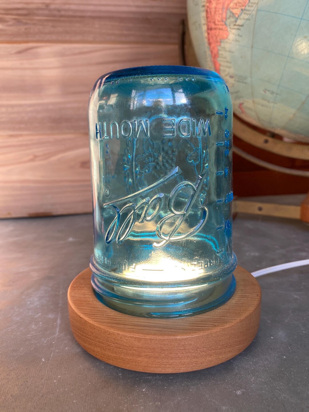 Blue Ball Wide Mouth Jar Lamp LED Puck Light Vintage-style Lamp With On ...