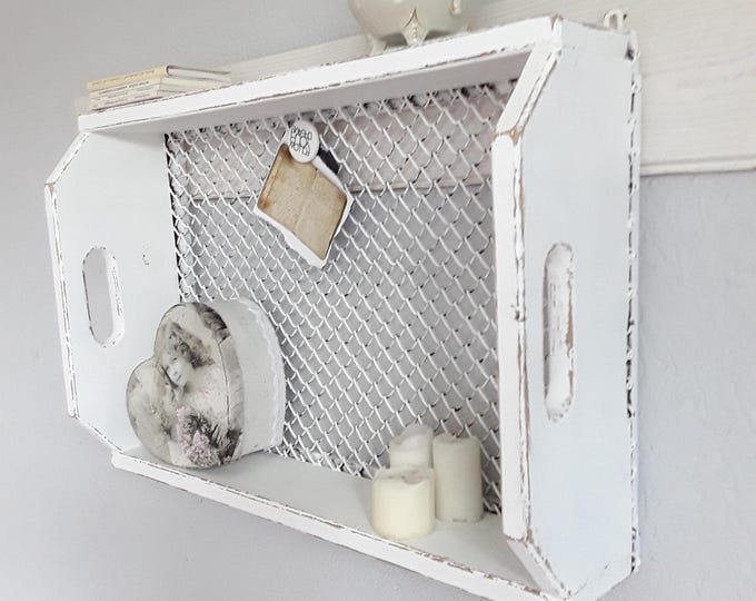 Hanging Shelf Vintage White, Memo Board, Kitchen Shelf Shabby Chic ...
