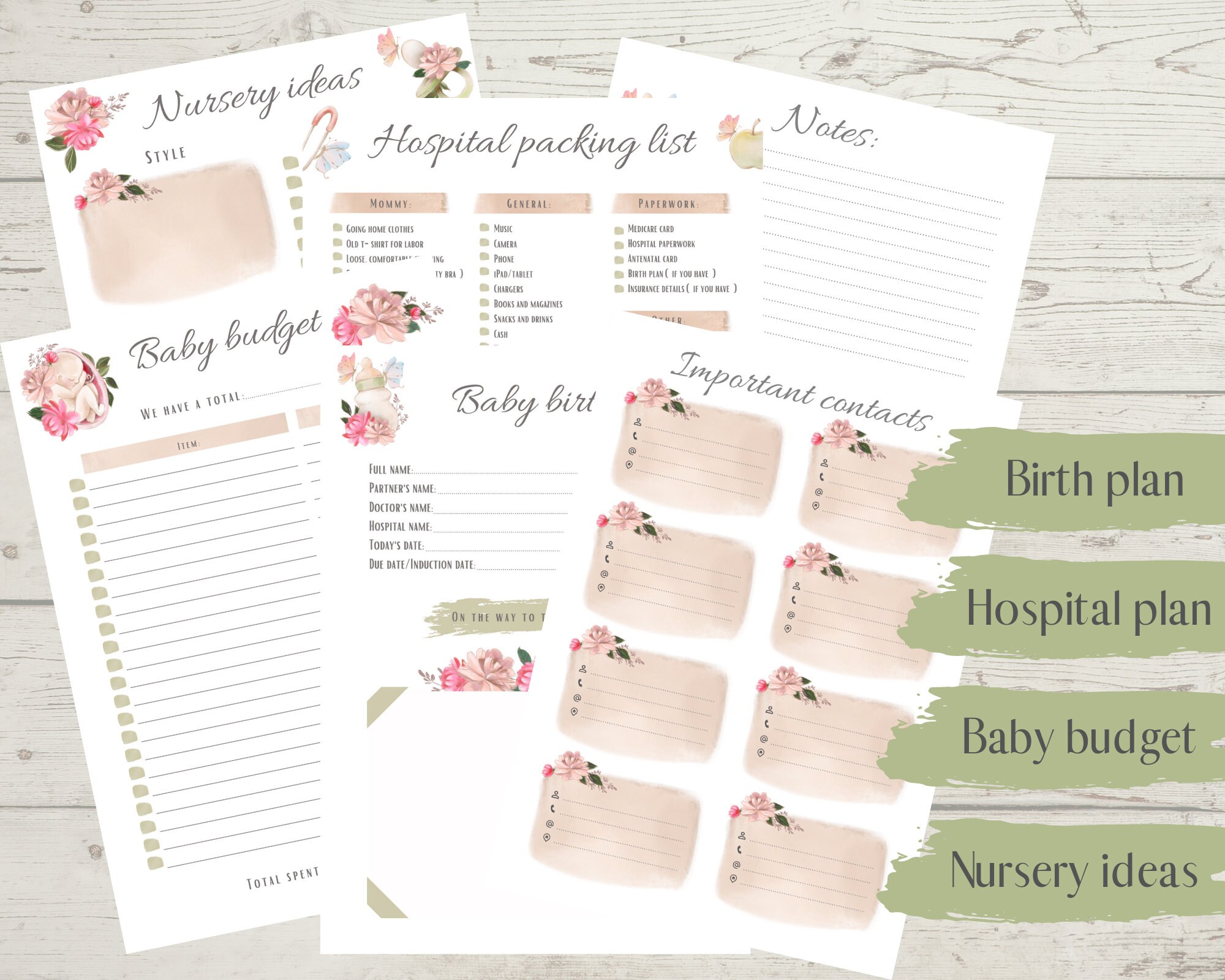 Printable Pregnancy Journal & Memory Book - New Mother Gift, Mom to Be ...