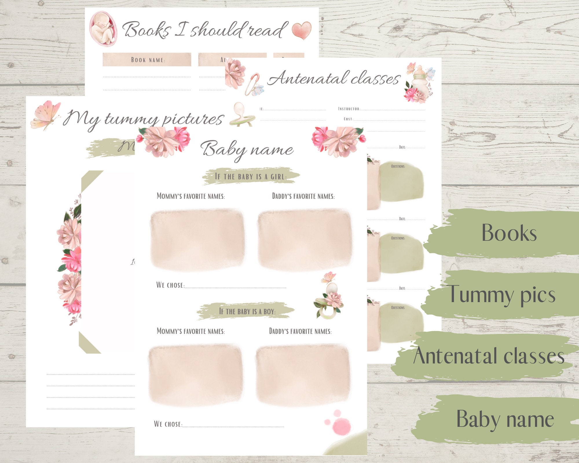 Printable Pregnancy Journal & Memory Book - New Mother Gift, Mom to Be ...