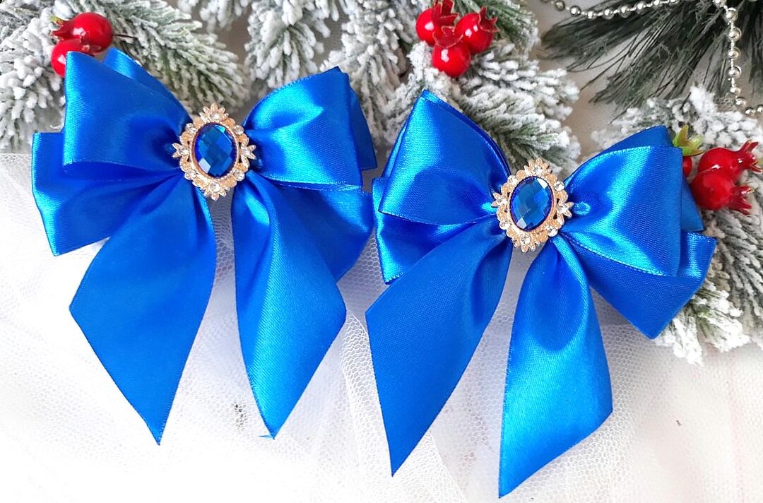 Royal Blue Satin Christmas Tree Bows - Set of 10 - Etsy