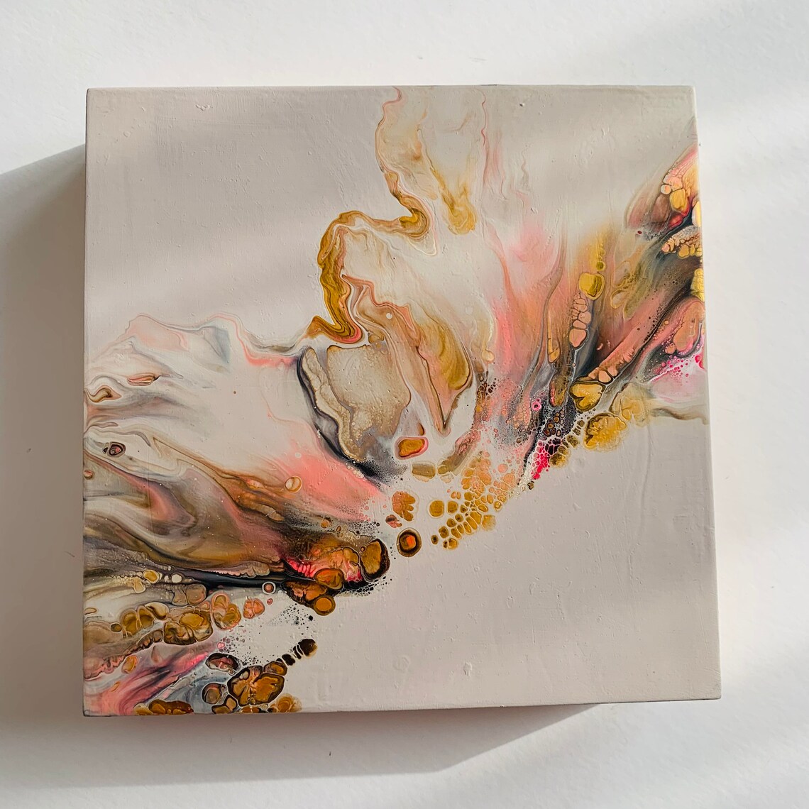 Delicate Acrylic Painting on Deep Edge Wood.pinks and Gold on - Etsy