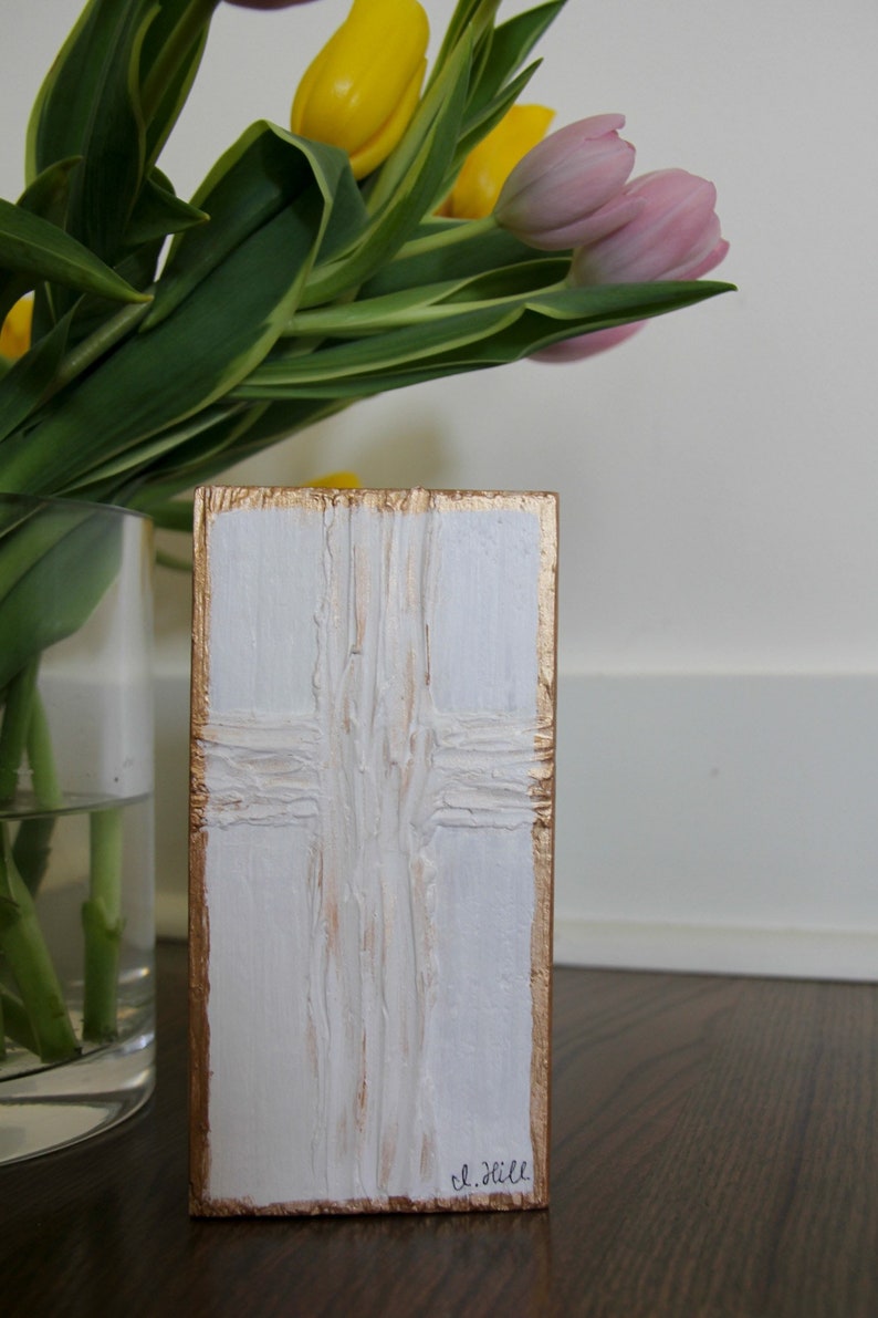 Hand Painted Wooden Gold Cross Block - Etsy
